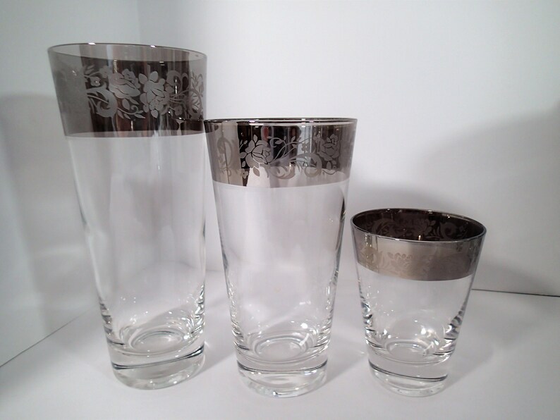 Vitreon Queen's Luster Cocktail Glasses: Embossed Silver Banded Barware ...