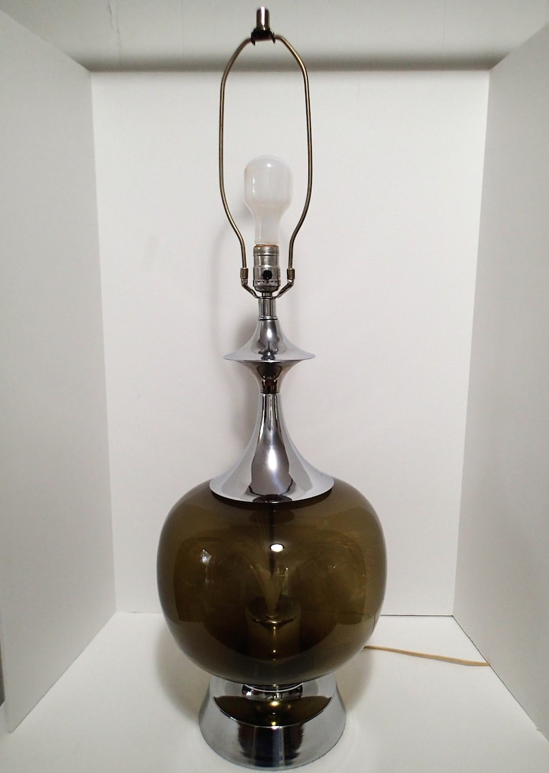 Atomic Table Lamp Sleek Mid Century Modern Smoke Glass and - Etsy