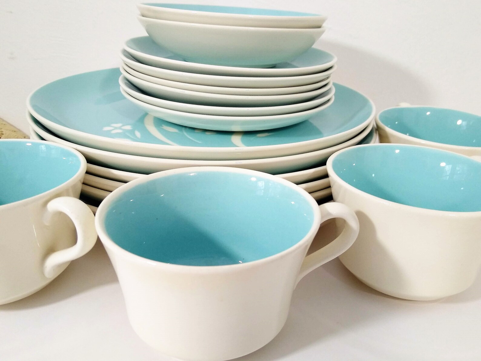 Harkerware Springtime Aqua Blue Dinnerware: Mid-century Modern Place ...