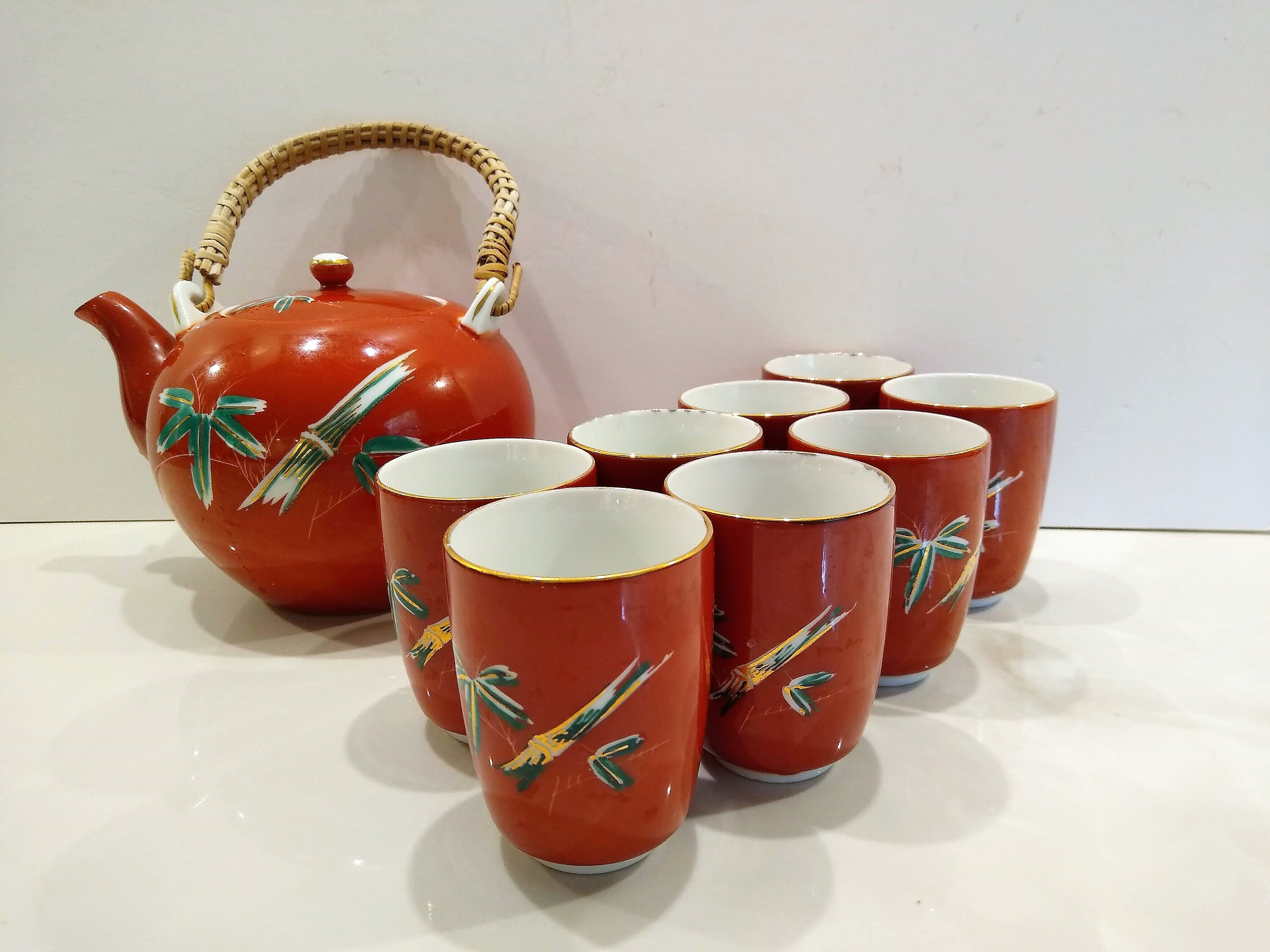 Vintage Japanese Tea Set 1950s Bright Red Orange With Hand - Etsy UK