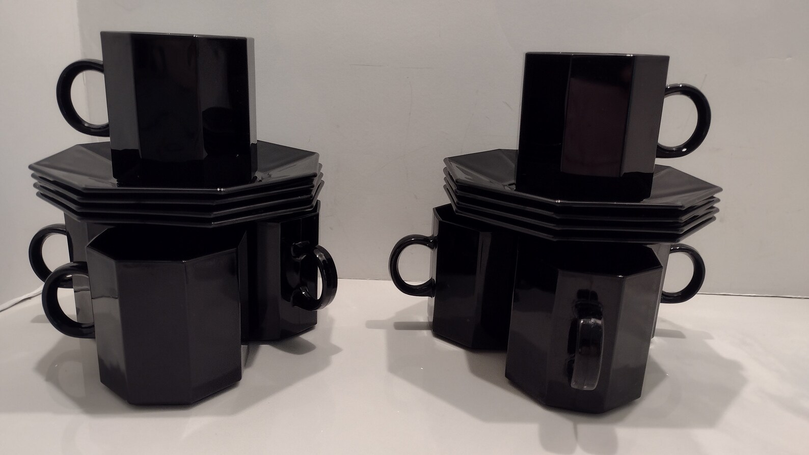 Arcoroc France Octime Black Opaque Glass Octagonal Set of 8 - Etsy