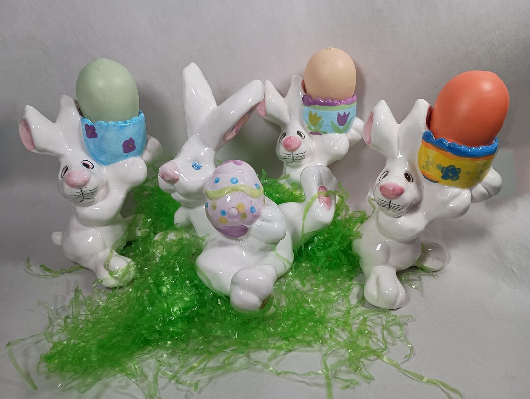 Silly Easter Bunny Rabbit Figurines and Egg Cups - Etsy