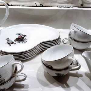 Arita Rikisha Rickshaw Tea Set and Luncheon Pieces, Platinum Trim - Etsy