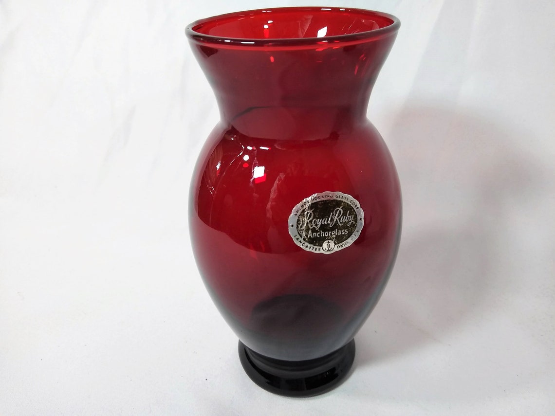 Anchor Hocking Ruby Red Glassware, Choice of 6 1/4" Ribbed Flower Vase ...