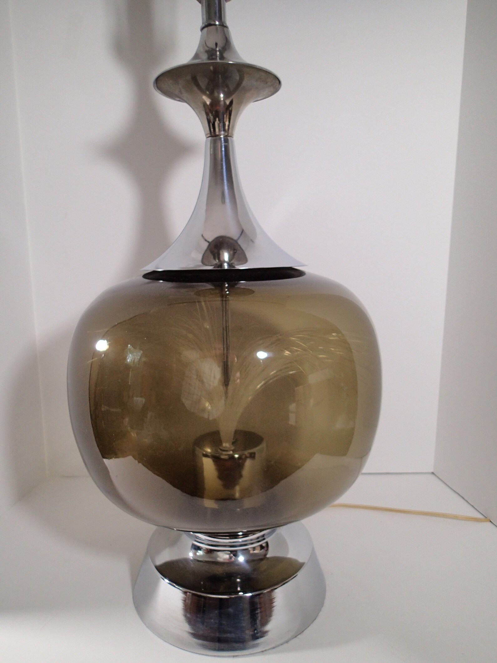 Atomic Table Lamp Sleek Mid Century Modern Smoke Glass and - Etsy
