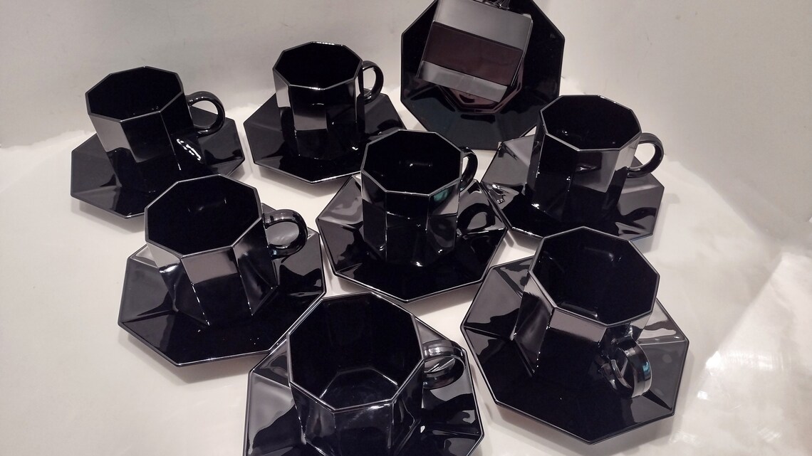 Arcoroc France Octime Black Opaque Glass Octagonal Set of 8 - Etsy