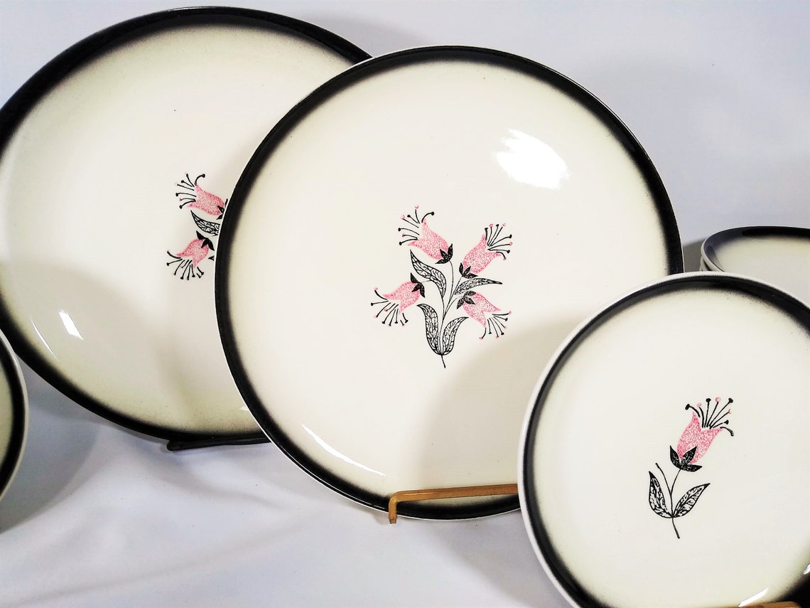 Mid Century Stetson STT73 Pink Fuchsia Flowers Black Leaves - Etsy