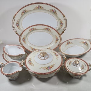 Vintage Rose China Japan RO6 Maroon Laurel Gold Trim Dinnerware Set ...