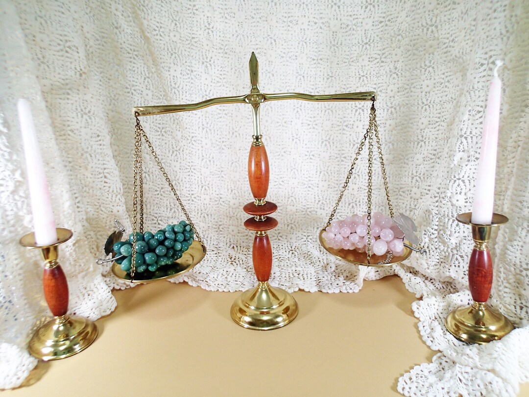 Vintage Balance Scale With Green Aventurine, Pink Rose Quartz Grapes ...