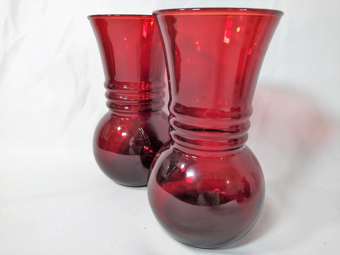 Anchor Hocking Ruby Red Glassware, Choice of 6 1/4" Ribbed Flower Vase ...
