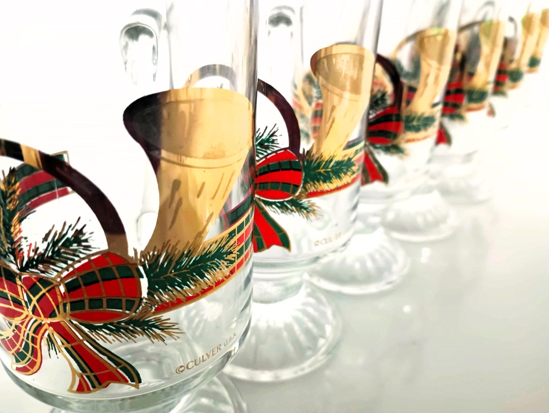 Vintage Culver Yule Horn Glass Footed Mugs. French Horn With - Etsy