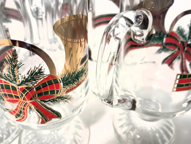 Vintage Culver Yule Horn Glass Footed Mugs. French Horn With Spruce ...