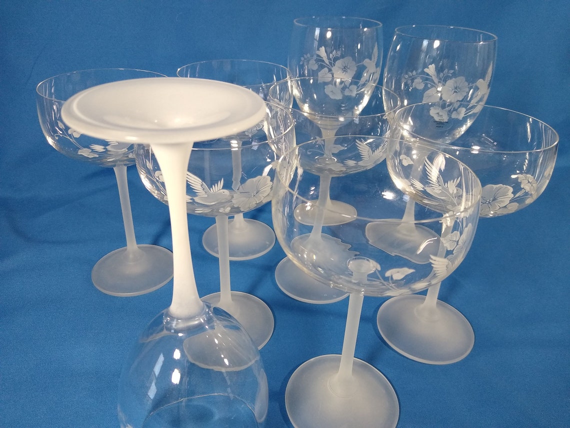 Avon Lead Crystal Stemware: Etched Hummingbird & Flower Barware - Etsy