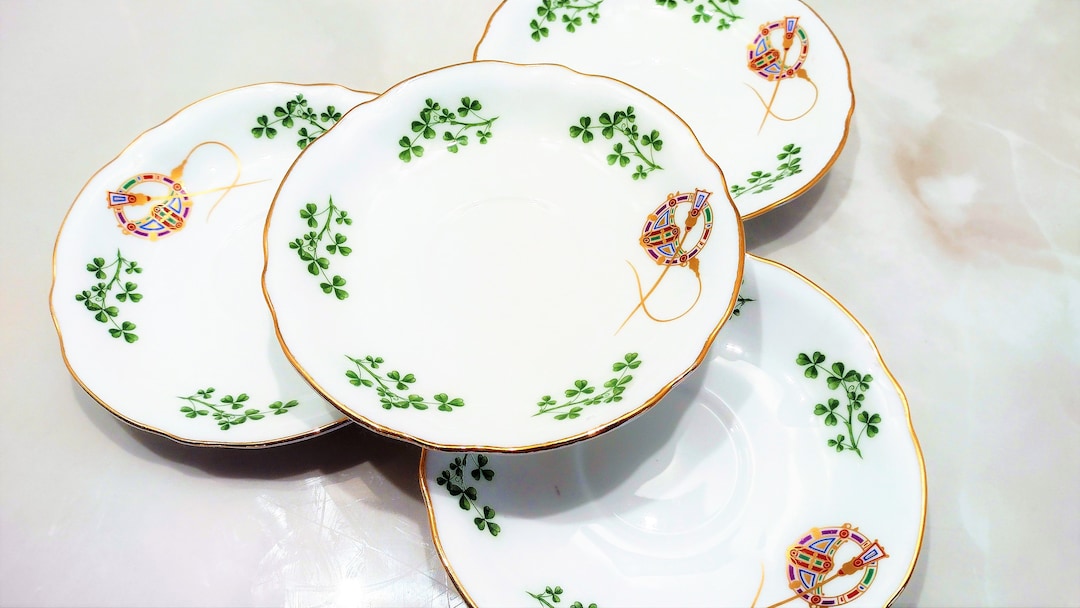 Arklow Fine Irish Bone China Green Shamrock and Tara Brooch Made in the ...