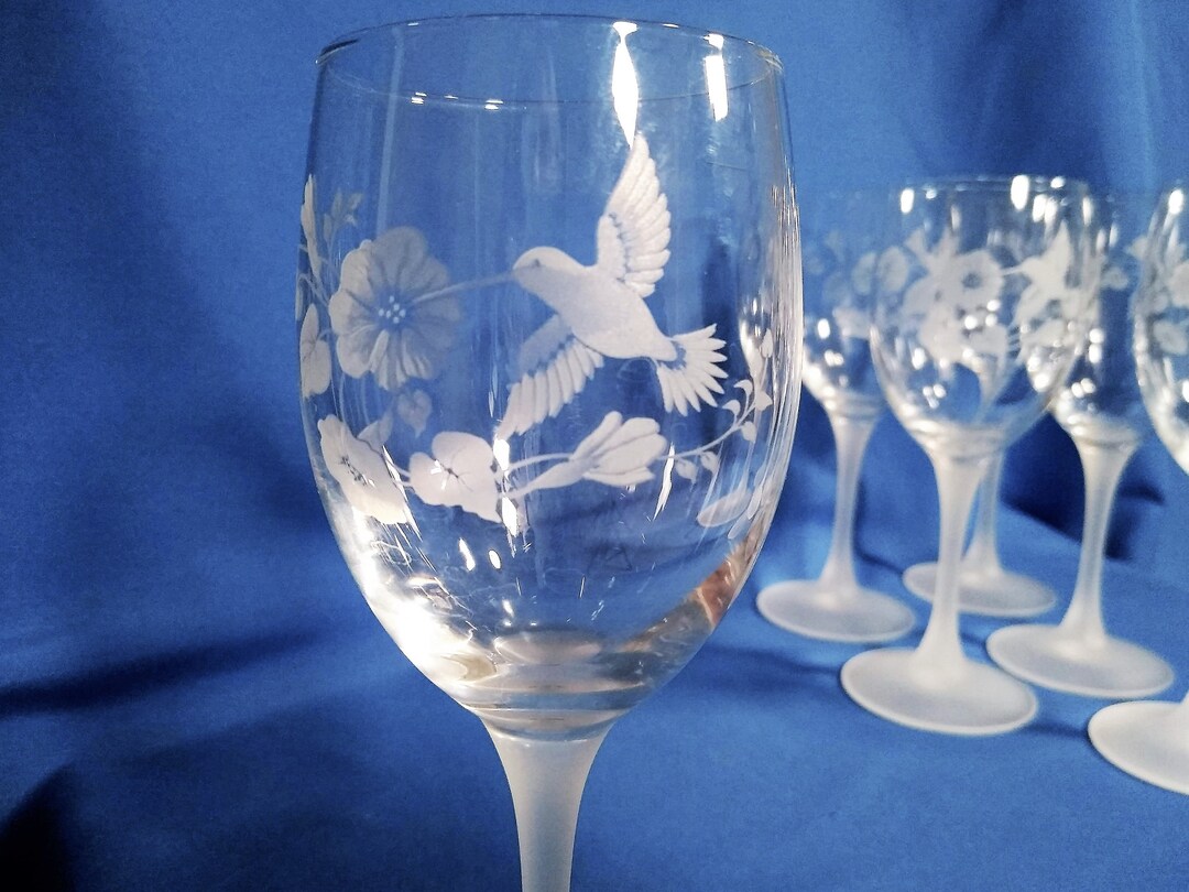 Avon Lead Crystal Stemware: Etched Hummingbird & Flower Barware - Etsy