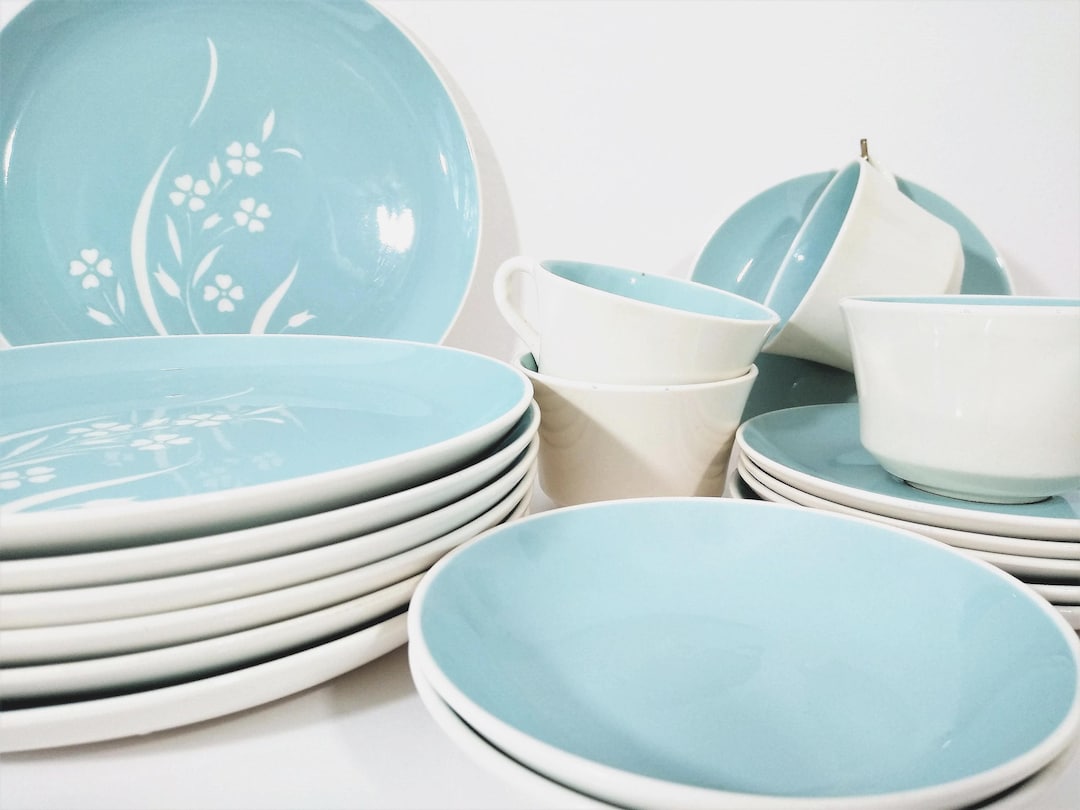 Harkerware Springtime Aqua Blue Dinnerware: Mid-century Modern Place ...