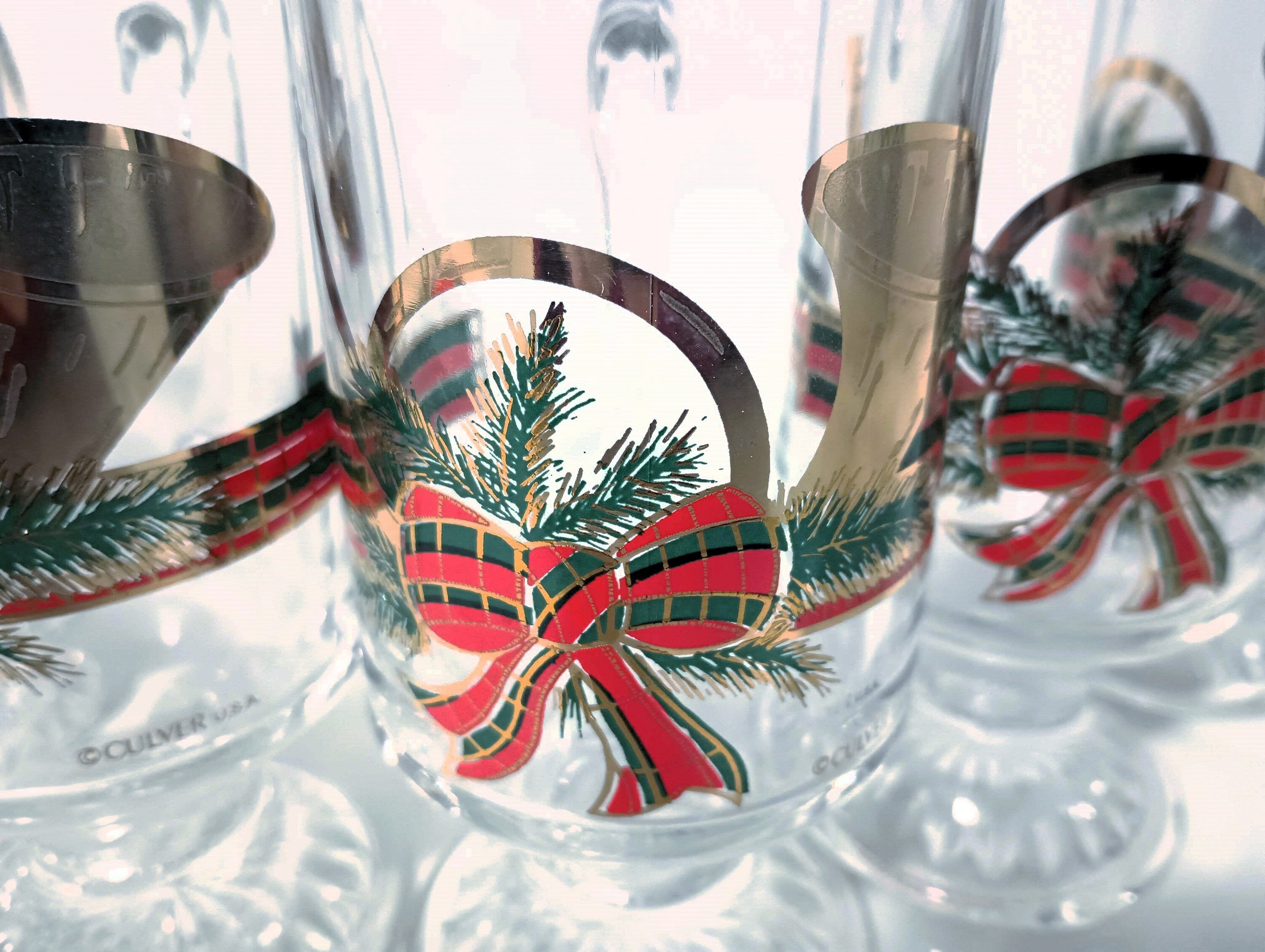Vintage Culver Yule Horn Glass Footed Mugs. French Horn With Spruce ...