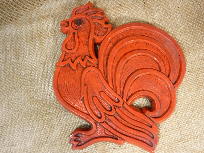 Chicken Ceramic Wall Plaques Orange Hen and Crowing Rooster | Etsy