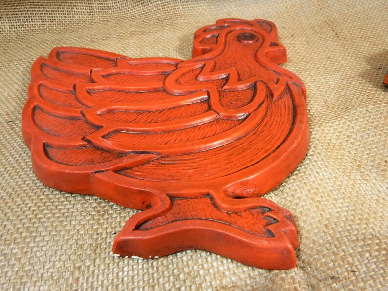 Chicken Ceramic Wall Plaques Orange Hen and Crowing Rooster | Etsy