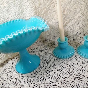 Vintage Fenton Turquoise Silvercrest Art Glass Square Pedestal Bowl ...