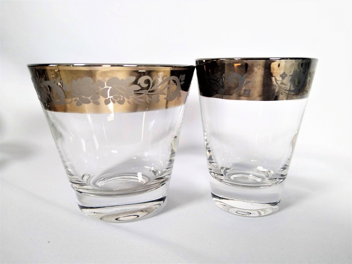 Vitreon Queen's Luster Cocktail Glasses: Embossed Silver Banded Barware ...