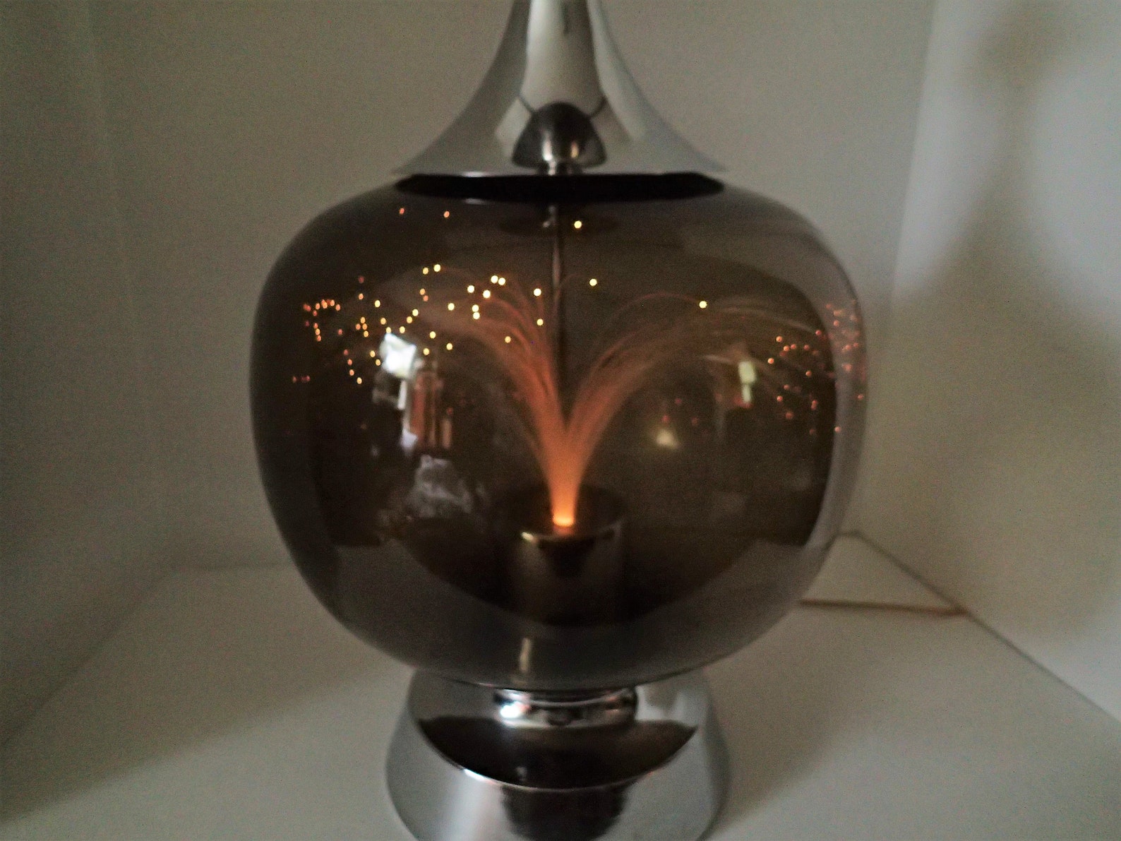 Atomic Table Lamp Sleek Mid Century Modern Smoke Glass and - Etsy
