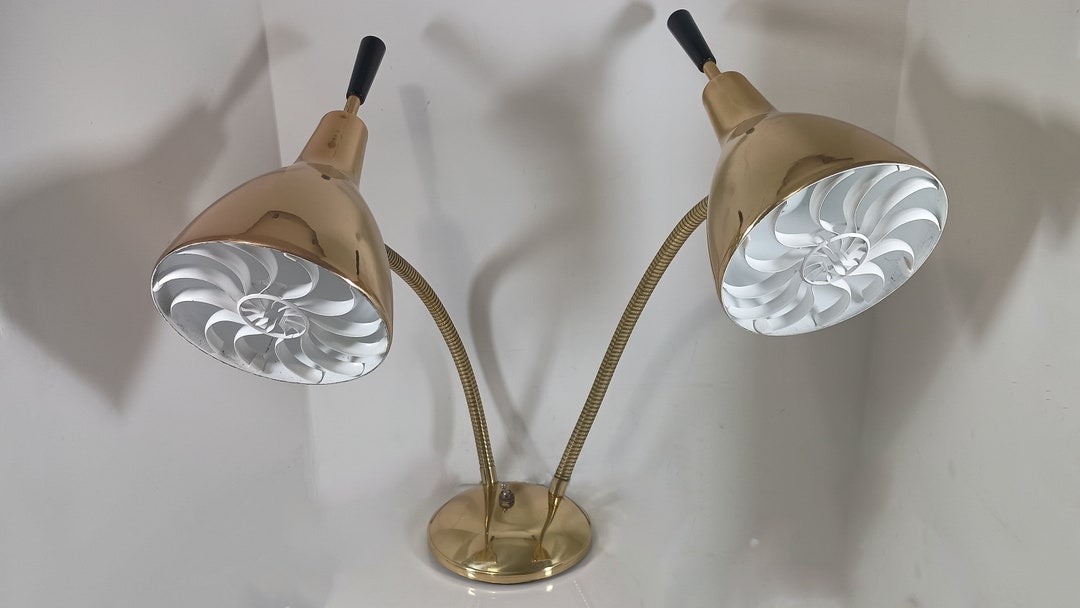 Mid Century Modern Lehigh Lighting Double Gooseneck Desk / Table Lamp ...