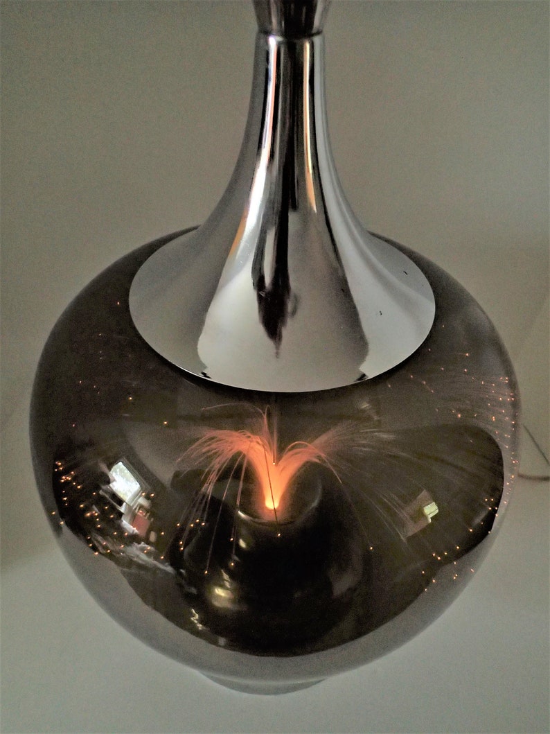 Atomic Table Lamp Sleek Mid Century Modern Smoke Glass and - Etsy