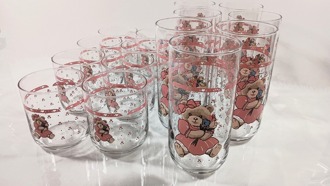 Tienshan Brittany Teddy Bear Glassware 16-ounce Tumblers and 10-ounce ...