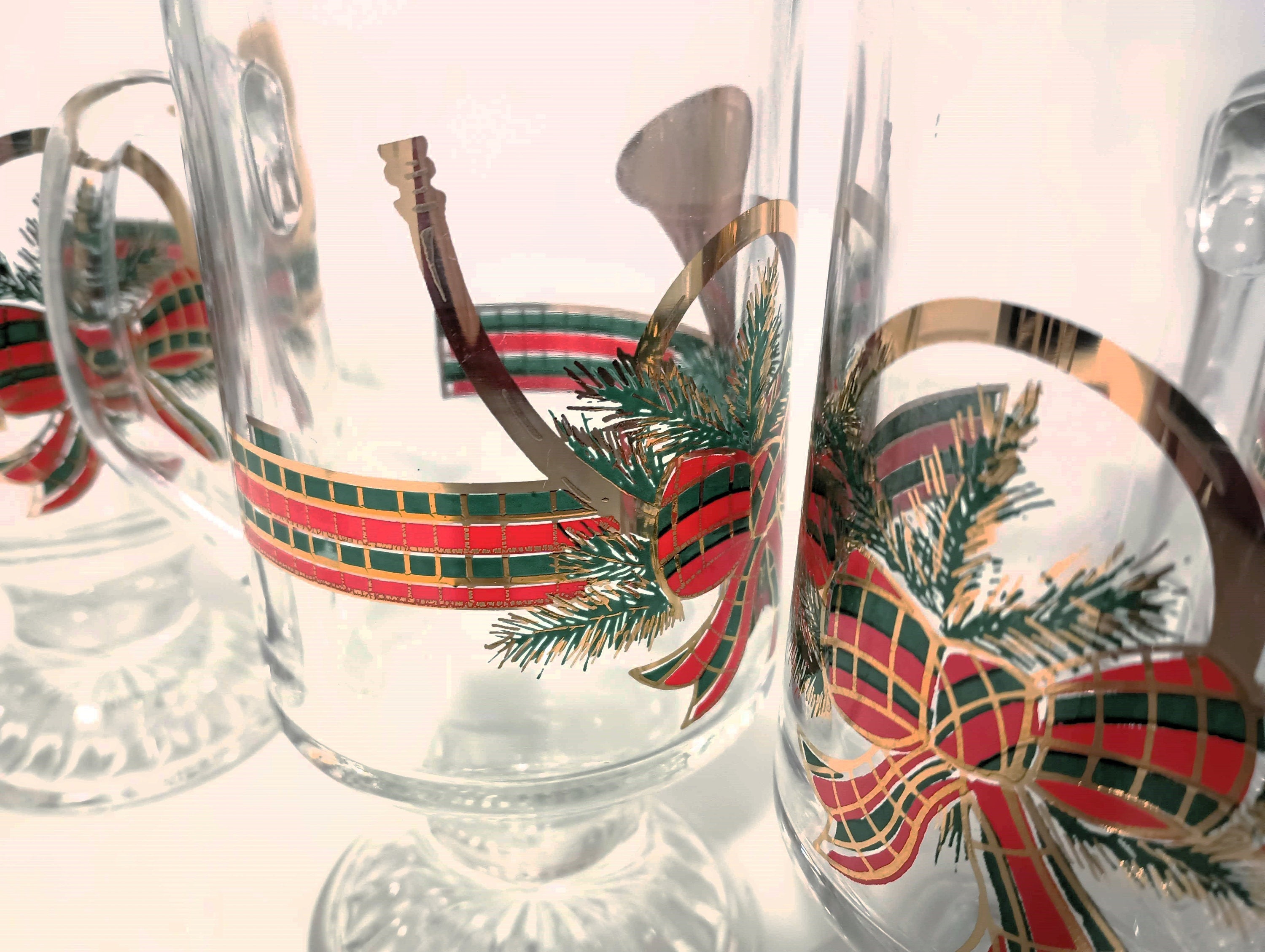 Vintage Culver Yule Horn Glass Footed Mugs. French Horn With Spruce ...