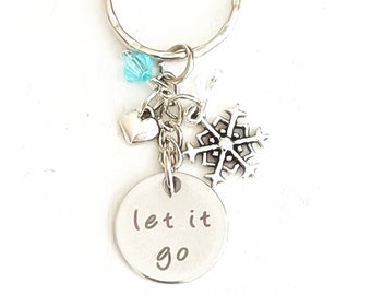 Let It Go Keychain With Large Swarovski Crystal Snowflake, Hand Stamped ...