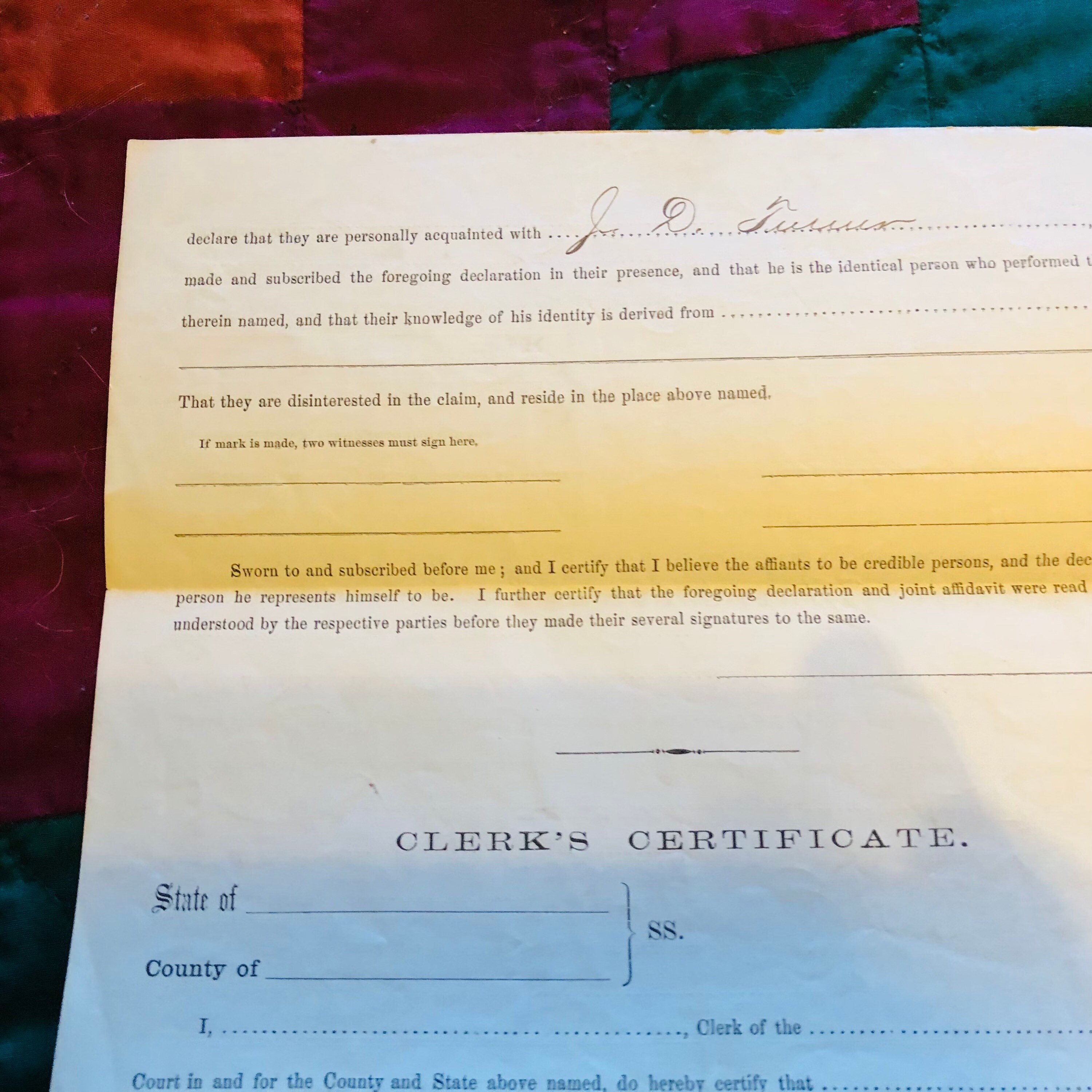 Vintage Official Army Discharge Document From 1867, Dillon Turner. Camp ...