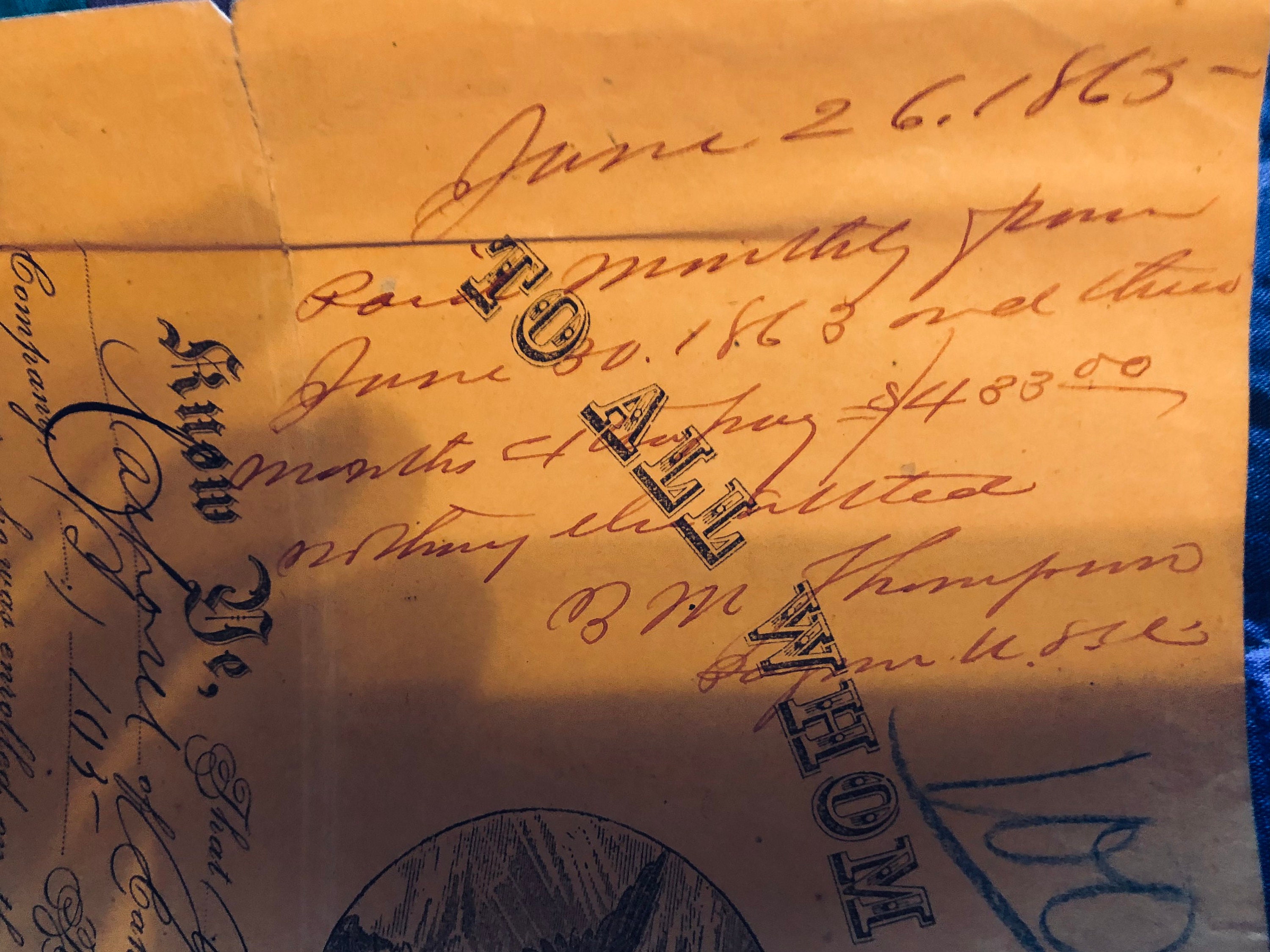 Vintage Official Army Discharge Document From 1867, Dillon Turner. Camp ...