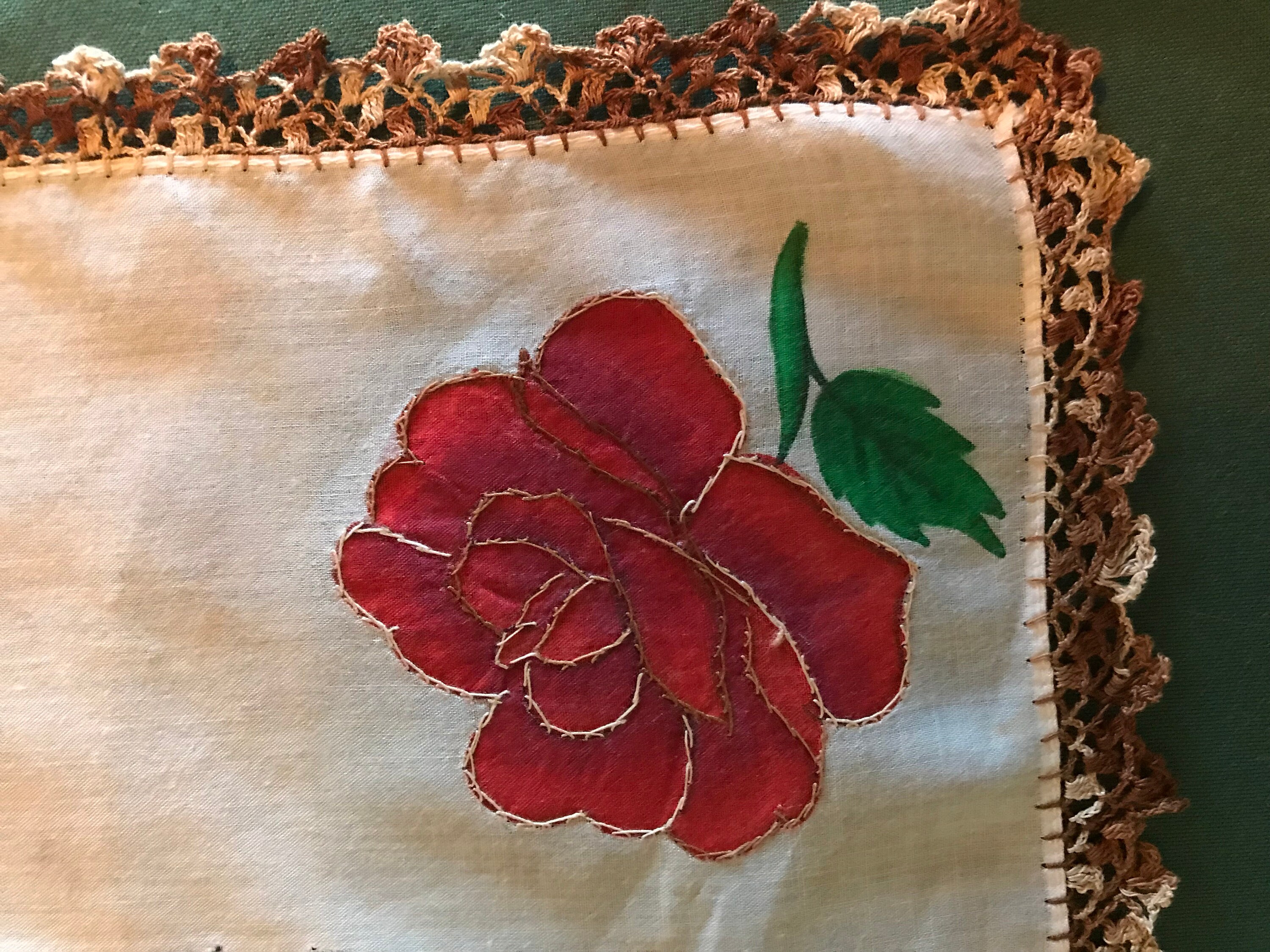 Vintage Handkerchief Applied Rose Flower Design With Hand | Etsy