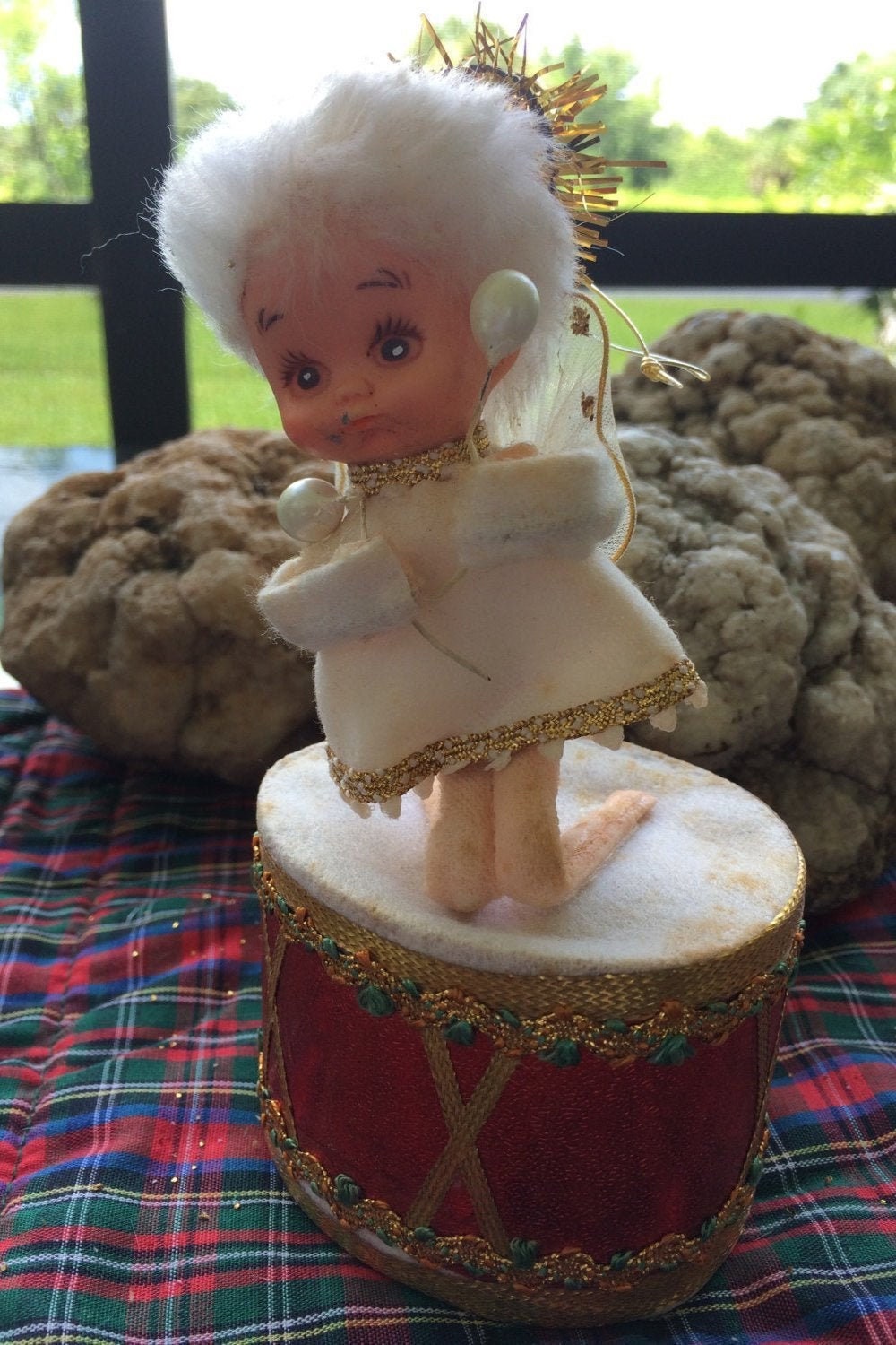 Vintage Holiday Christmas Elf Angel on a Drum Decor Tree - Etsy