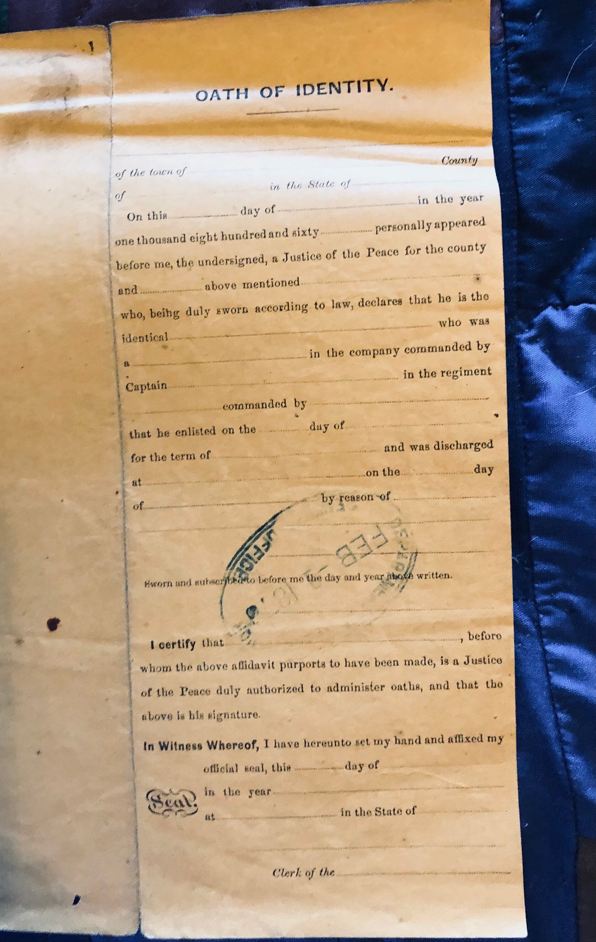 Vintage Official Army Discharge Document From 1867, Dillon Turner. Camp ...