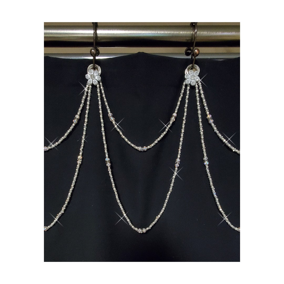 Shower Curtain Bling ..double Swag Made With Swarovski Crystal Beads ...