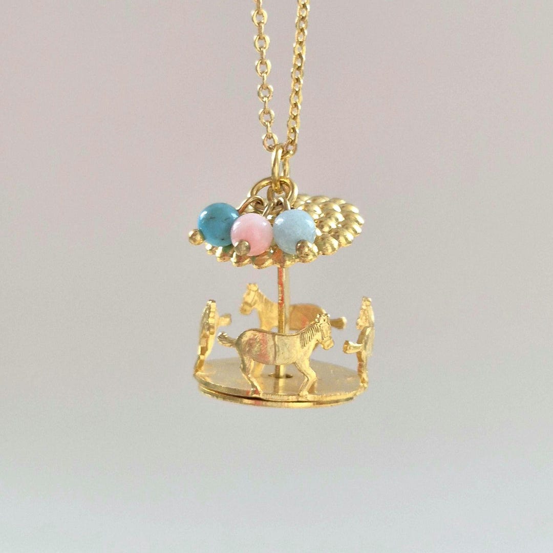 Carousel Necklace, Spinning Horse Carousel, Long Necklace, Jewelry for ...