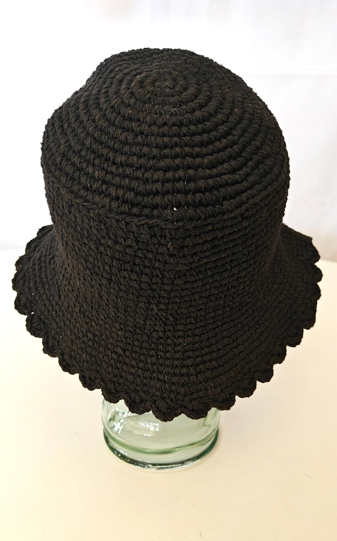 Vintage 1990s Knitted Black Scallop Rimmed Bucket Hat - Made by Cheppu ...