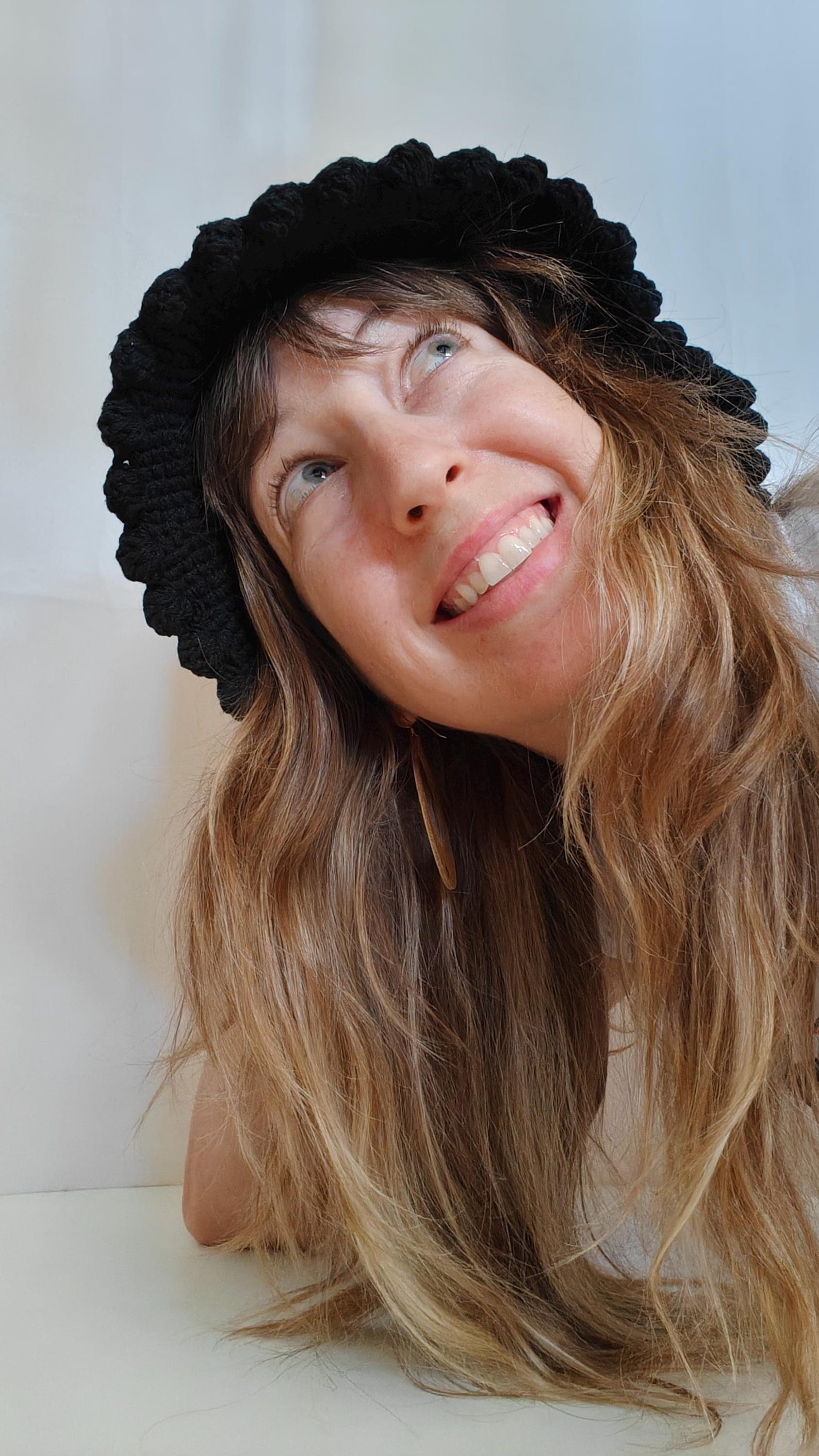 Vintage 1990s Knitted Black Scallop Rimmed Bucket Hat - Made by Cheppu ...
