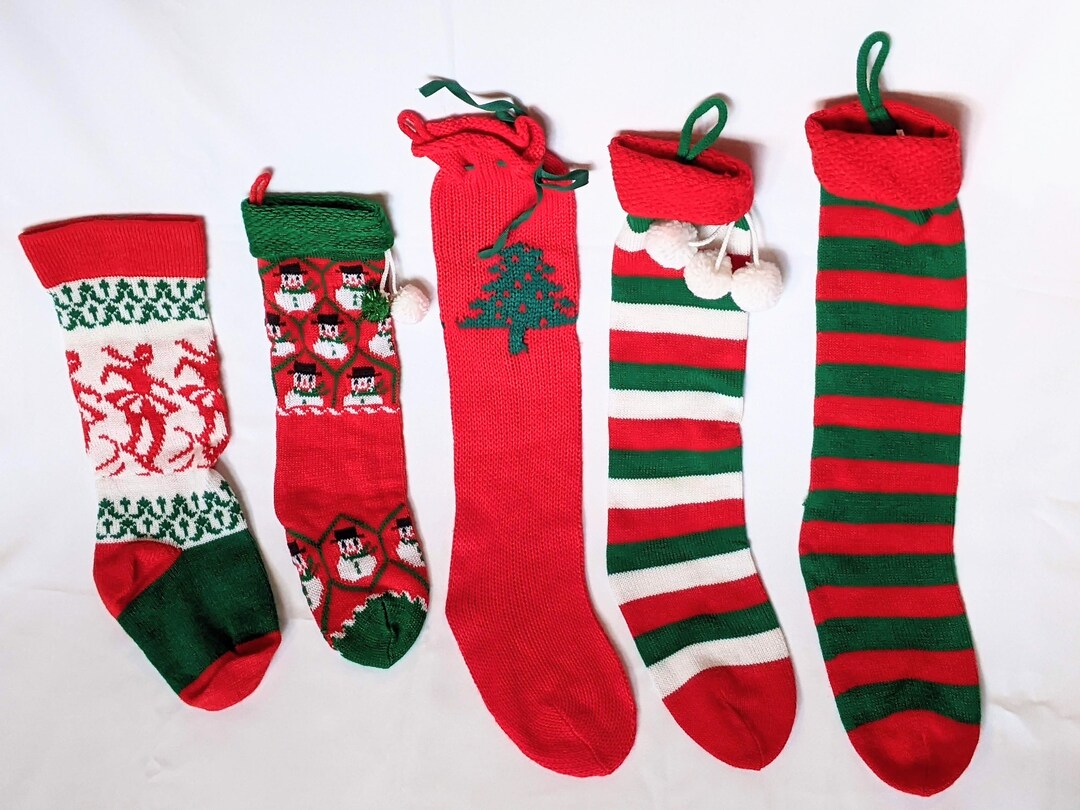 Vintage Retro Knit 1970s/ 1980s Holiday Christmas Stockings With Pom ...