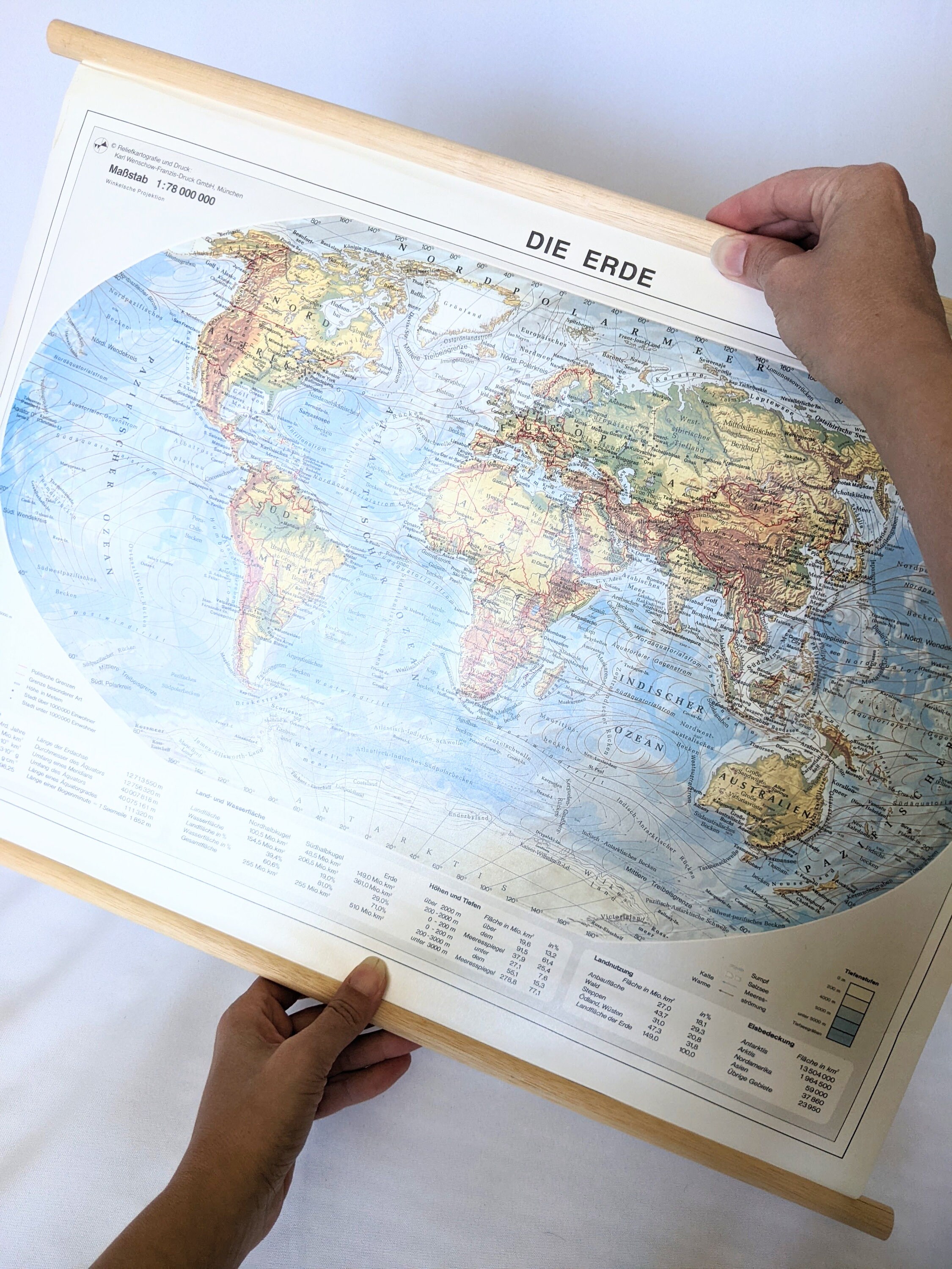 Vintage Wooden Dowel and Paper Scroll Map - CHOICE of Germany Dänmark ...