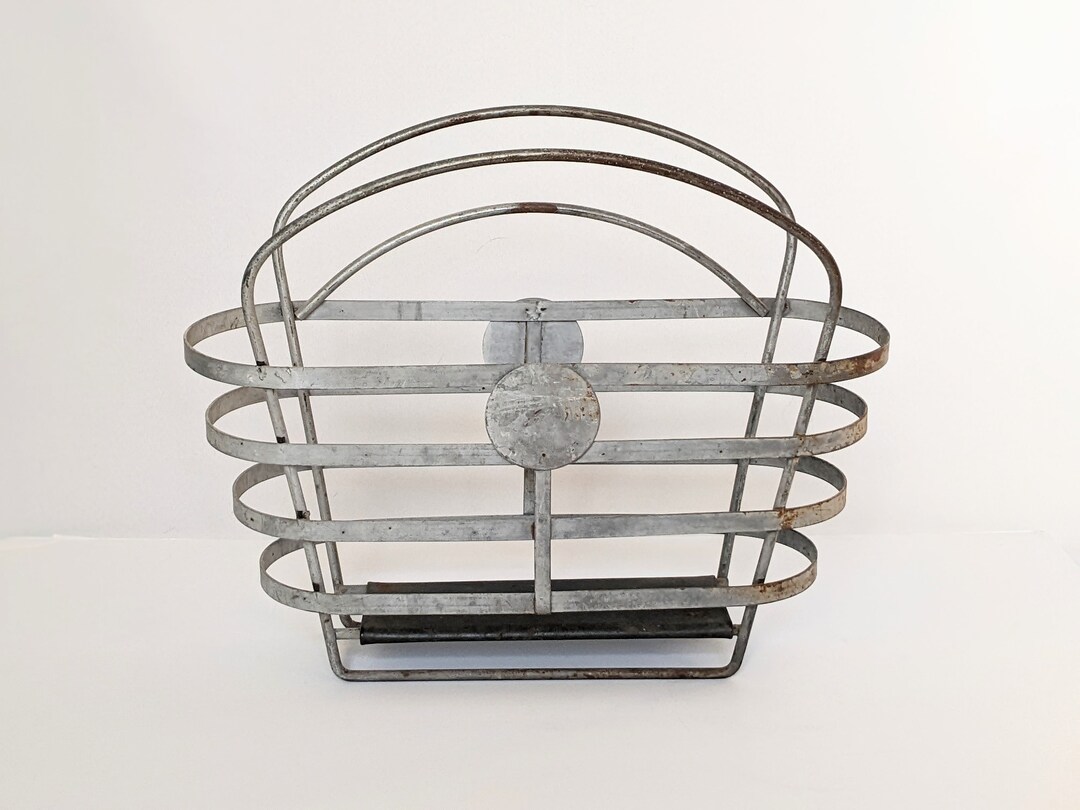 Antique Art Deco Metal Flower Holder Basket Magazine Rack Book - Etsy