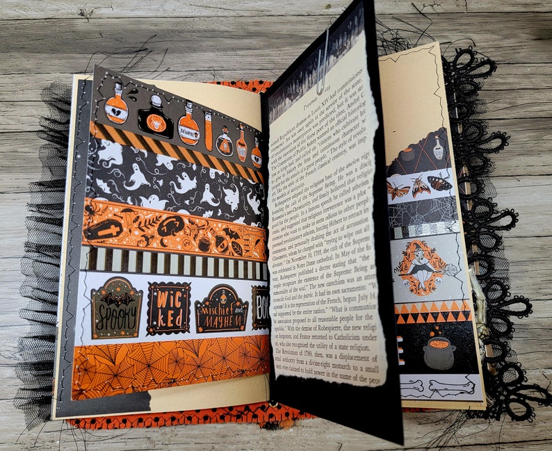 Halloween, Spooky Vintage Fabric, Handmade Sewn Junk Journal, Art ...