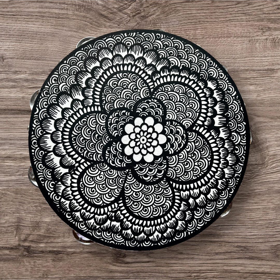 Hand-painted Mandala Tambourine – 8" Decorative Boho Wall Art or ...