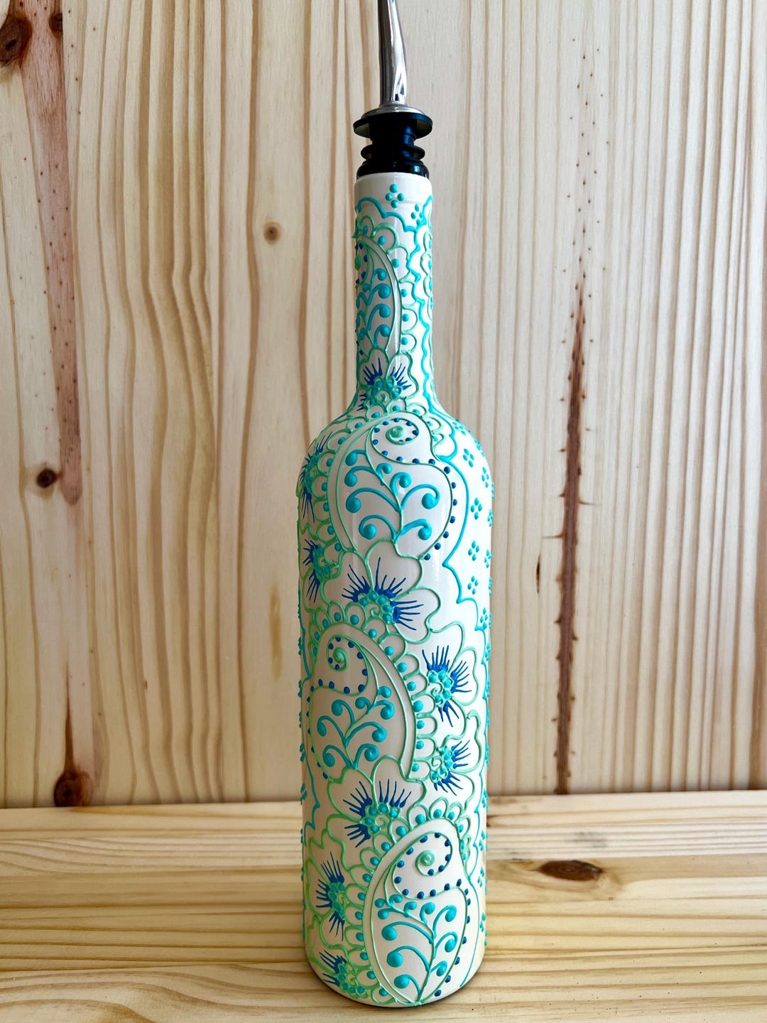 Hand Painted Floral Oil Dispenser – Textured Glass Coastal Decor - Etsy