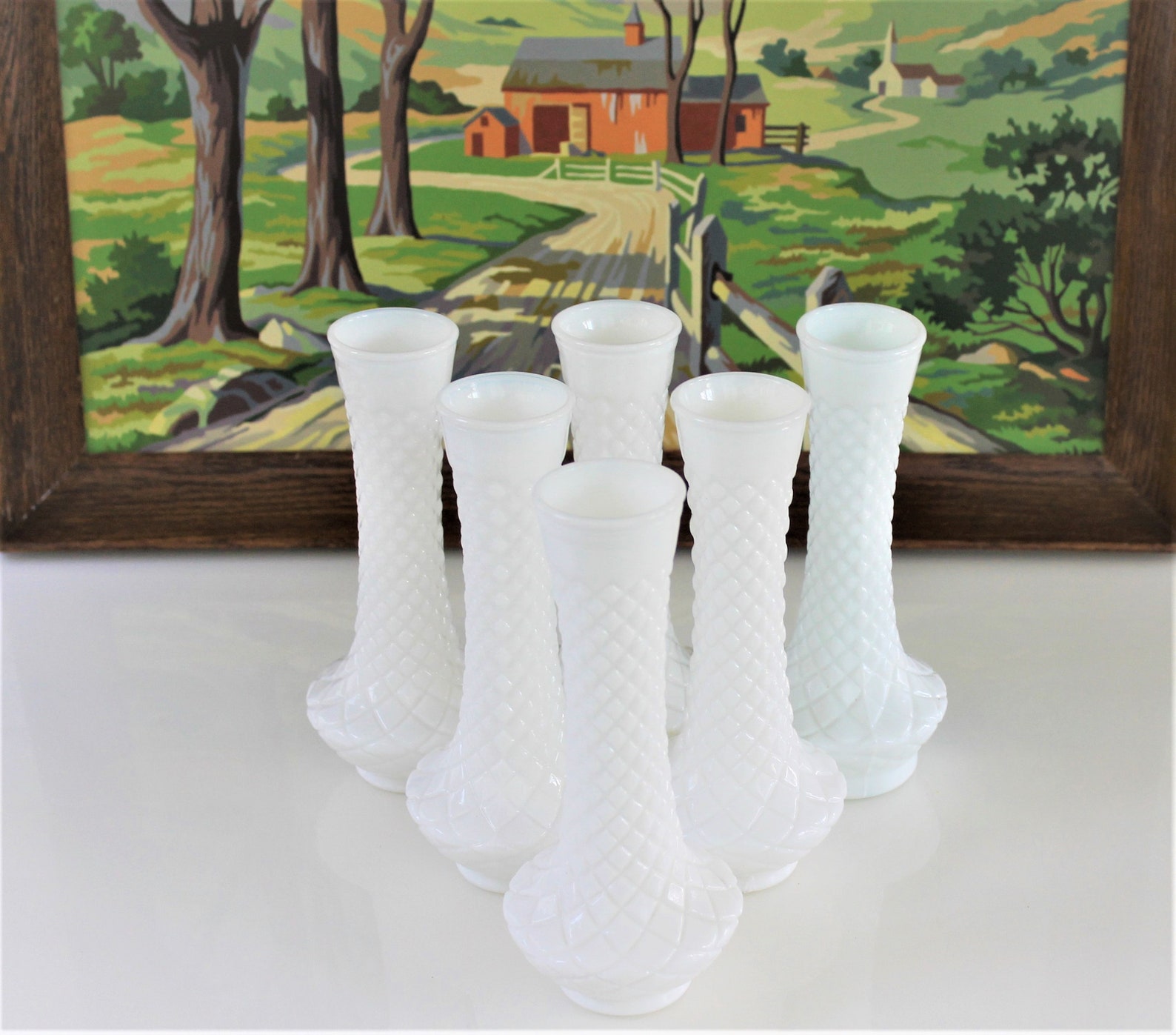 Milk Glass Vase - Diamond Pattern | FREE SHIPPING - Etsy