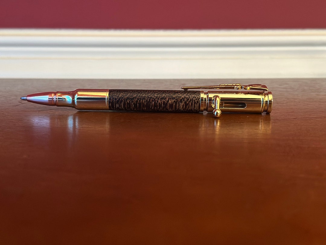 Bolt Action Bullet Pen Black Palm Stabalized Wood Gold Finish Rifle ...