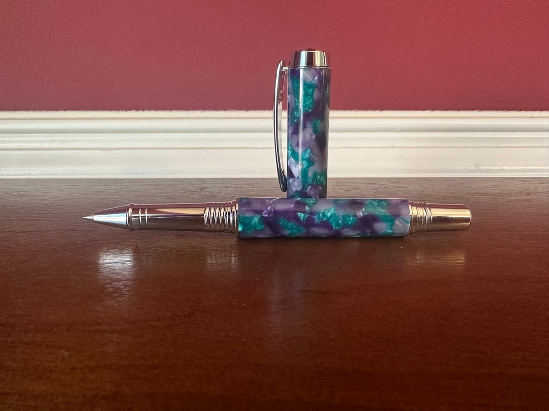 Handmade Azure Acrylic Rollerball Pen | Chrome Finish 988 - Etsy
