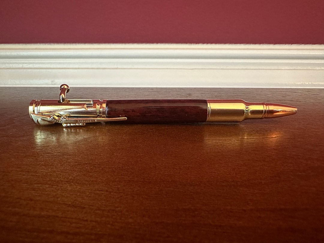 Bolt Action Bullet Pen | Snake Wood | Gold Finish | Rifle Clip | Ink ...